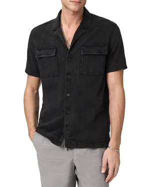 John Varvatos Amadora Short Sleeve Camp Collar Shirt - Black
