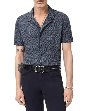 John Varvatos Cillian Short Sleeve Camp Collar Shirt - Deep Blue
