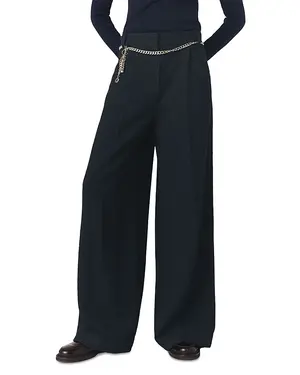 Maje Padeiry Tweed Wide Leg Pants - Navy
