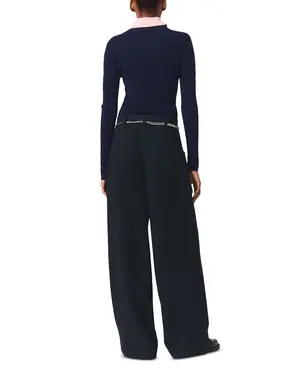 Maje Padeiry Tweed Wide Leg Pants - Navy