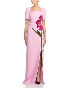 Rickie Freeman For Teri Jon Digital Floral Crepe Column Gown