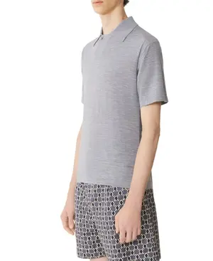LANVIN Merino Wool Polo Shirt - Light Grey