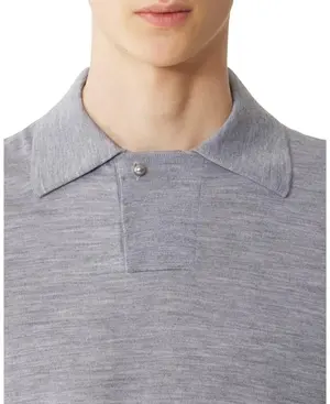 LANVIN Merino Wool Polo Shirt - Light Grey