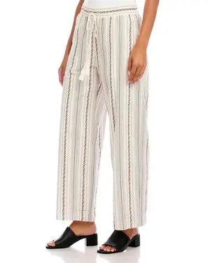 Karen Kane Stripe Embroidered Cropped Drawstring Pants