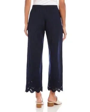 Karen Kane Embroidered Scallop Edge Cropped Pants - Navy
