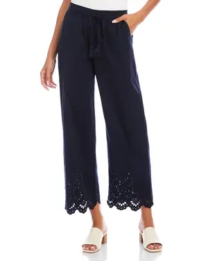 Karen Kane Embroidered Scallop Edge Cropped Pants - Navy