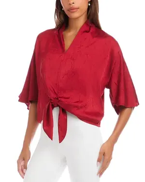 Karen Kane Flare Sleeve Tie Front Top - Red
