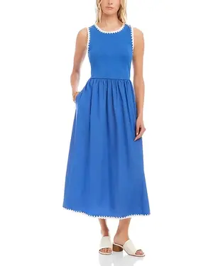 Karen Kane Sleeveless Edge Stitch Contrast Midi Dress - Blue