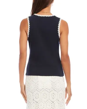 Karen Kane Edge Stitch Contrast Tank Top - Navy