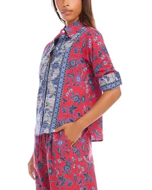 Karen Kane Ruched Sleeve Border Print Shirt
