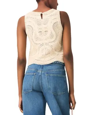 Maje Sleeveless Crochet Knit Top - Beige