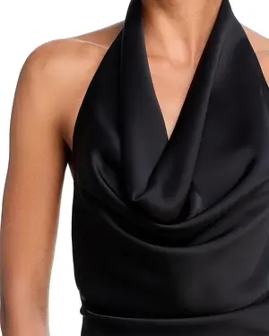 Aqua Cowl Neck Drop Waist Gown - Black