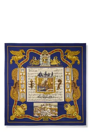 Hermès Multicolor 'salzburg' Silk Scarf 90 - Navy