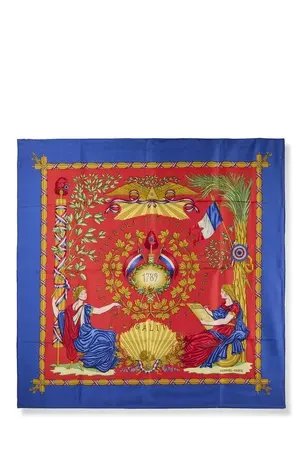 Hermès Multicolor 'republique Francaise Liberte' Silk Scarf 90 - Blue