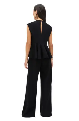 Another Tomorrow Double Face Godet Top - Black