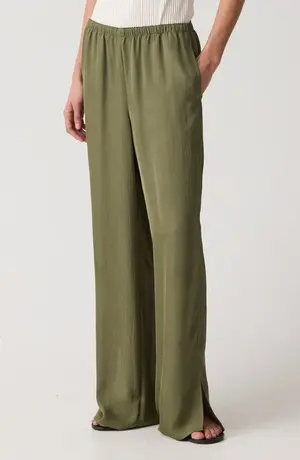 Theory Slit Hem Wide Leg Pants - Forest Moss