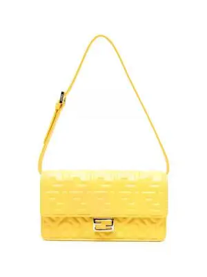Fendi Baguette Embossed Leather Shoulder Bag - Yellow