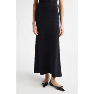 St. John Breton Stripe Wool Blend Sweater Skirt - Black/navy Multi