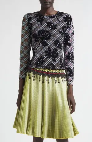 CHOPOVA LOWENA Picnic Plaid Flocked Mesh T-shirt - Black Multi