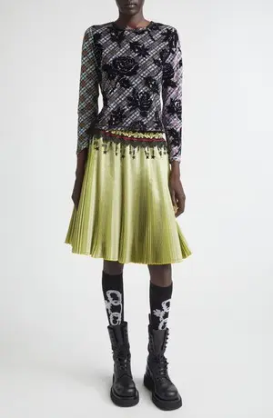 CHOPOVA LOWENA Picnic Plaid Flocked Mesh T-shirt - Black Multi