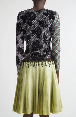 CHOPOVA LOWENA Picnic Plaid Flocked Mesh T-shirt - Black Multi