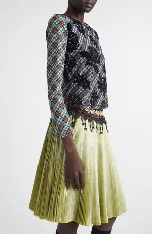 CHOPOVA LOWENA Picnic Plaid Flocked Mesh T-shirt - Black Multi