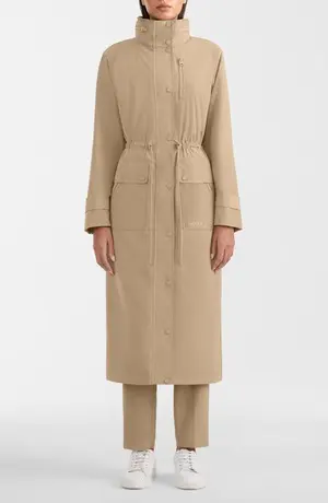 Mackage Magdalena Water Repellent Raincoat With Stowaway Hood - Light Camel