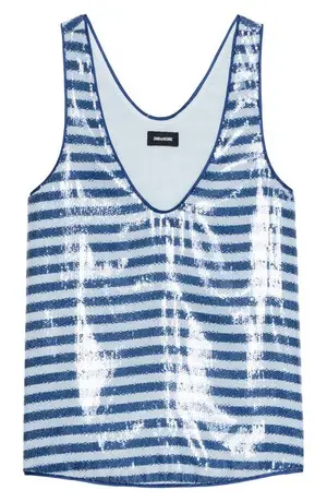Zadig&Voltaire Tarys Sequin Stripe Sleeveless Tank - Sky