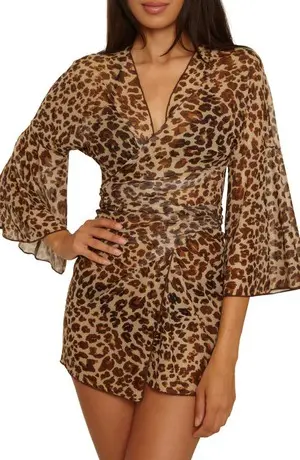 BECCA By Rebecca Virtue Safari Tie Front Long Sleeve Sheer Mesh Cover-up