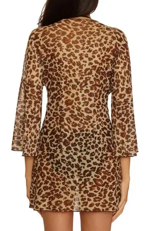 BECCA By Rebecca Virtue Safari Tie Front Long Sleeve Sheer Mesh Cover-up