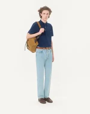 Valentino Garavani Polo Shirt In Cotton Piquet With Vgold - Blue