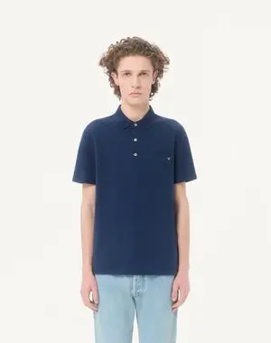 Valentino Garavani Polo Shirt In Cotton Piquet With Vgold - Blue