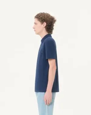 Valentino Garavani Polo Shirt In Cotton Piquet With Vgold - Blue