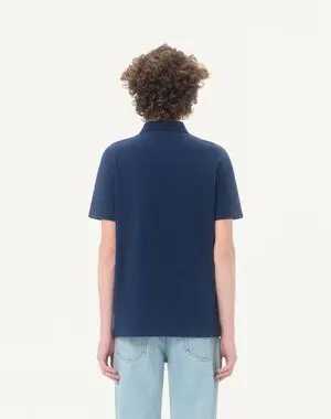 Valentino Garavani Polo Shirt In Cotton Piquet With Vgold - Blue