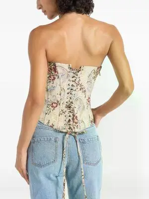 Manière De Voir Floral Lace-up Corset - Neutrals