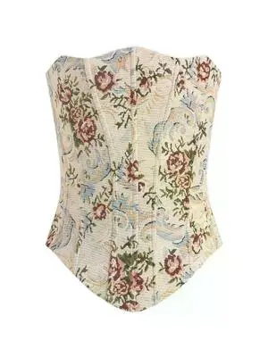 Manière De Voir Floral Lace-up Corset - Neutrals