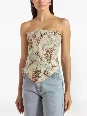Manière De Voir Floral Lace-up Corset - Neutrals