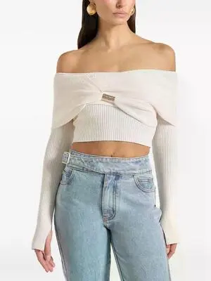 Manière De Voir Maniere De Voir Shana Asymmetric Bardot Top With Gold Hardware - Neutrals