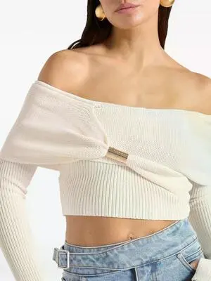 Manière De Voir Maniere De Voir Shana Asymmetric Bardot Top With Gold Hardware - Neutrals