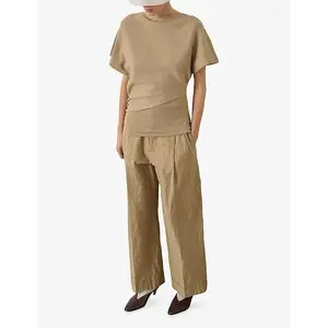 Soeur Watson Wide-leg High-rise Cotton Trousers - Sable