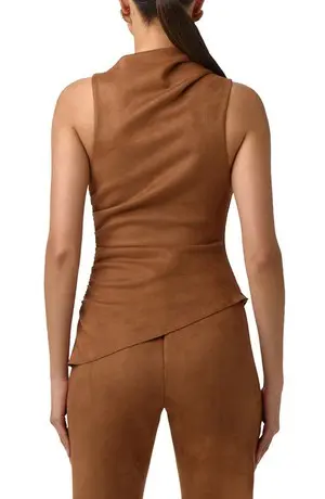 Naked Wardrobe Ruched Asymmetric Faux Suede Tank - Mocha