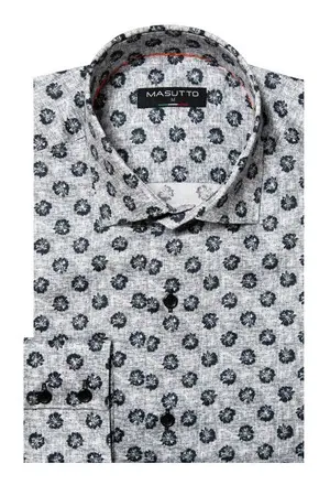 MASUTTO Fuoco Print Button-up Long Sleeve Shirt