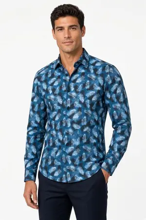 MASUTTO Speaks Print Button-up Long Sleeve Shirt