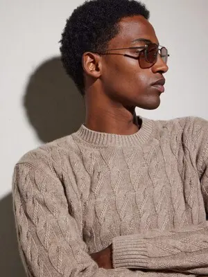 Zegna Geometric Round-frame Titanium Sunglasses