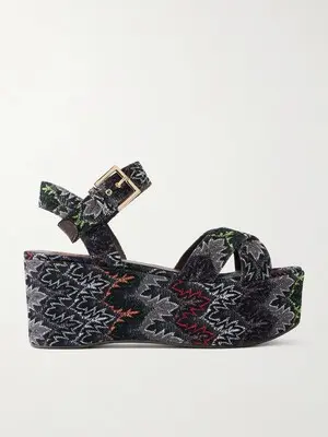 Missoni Julia Striped Woven Platform Sandals - Black