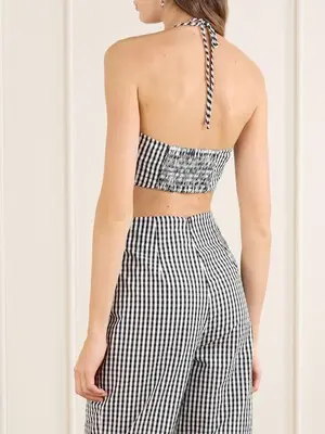 Faithfull The Brand Onda Knotted Checked Cotton Top - Black