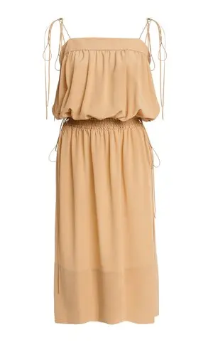 Saint Laurent Silk Crepe De Chine Midi Balloon Dress - Neutral