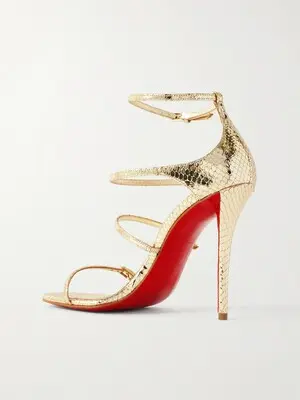 CHRISTIAN LOUBOUTIN Millennium Buckled Python-effect Metallic Leather Sandals - Gold