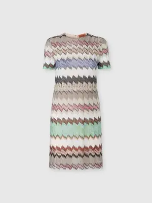Missoni Viscose Lamé Zigzag Mini Dress With Short Sleeves - Multicoloured