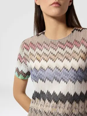 Missoni Viscose Lamé Zigzag Mini Dress With Short Sleeves - Multicoloured